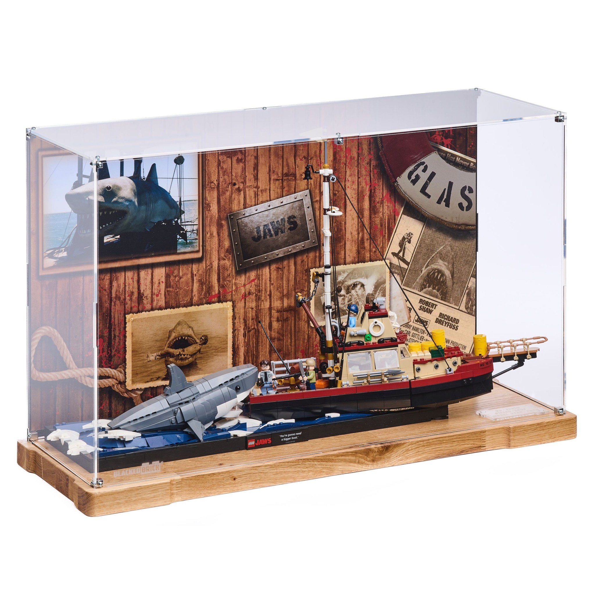 Display Case with wood for (21350) LEGO® Ideas Jaws