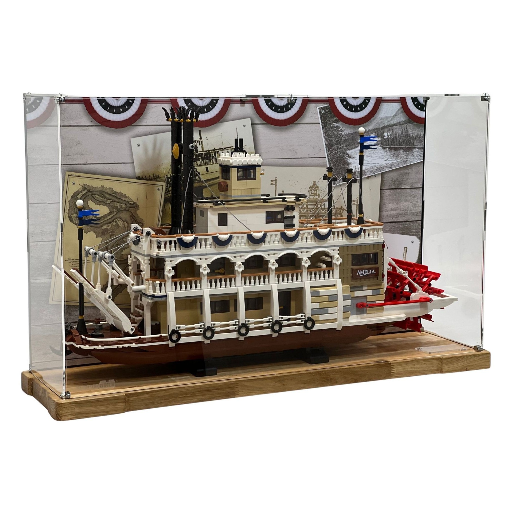 Display Case with wood for (21356) LEGO® Ideas: River Steamboat